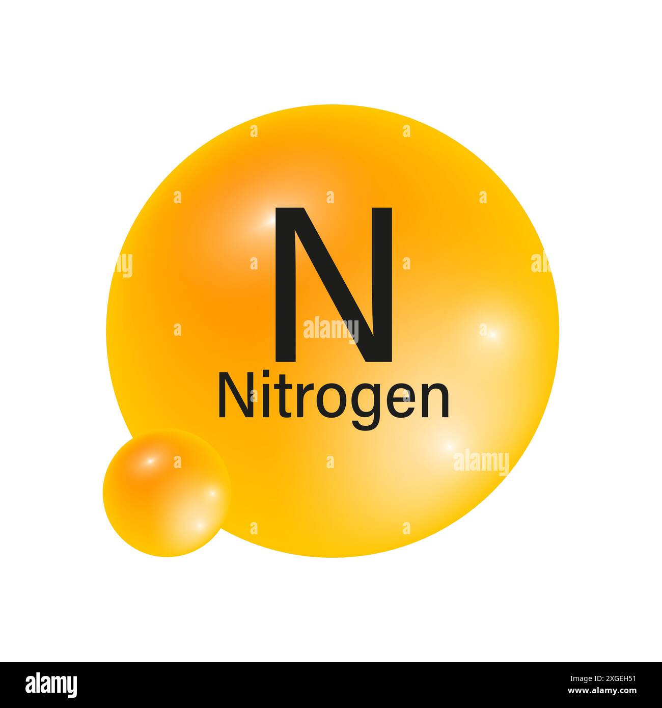 Nitrogen N icon. Yellow glossy sphere. Chemical element vector. Clean ...