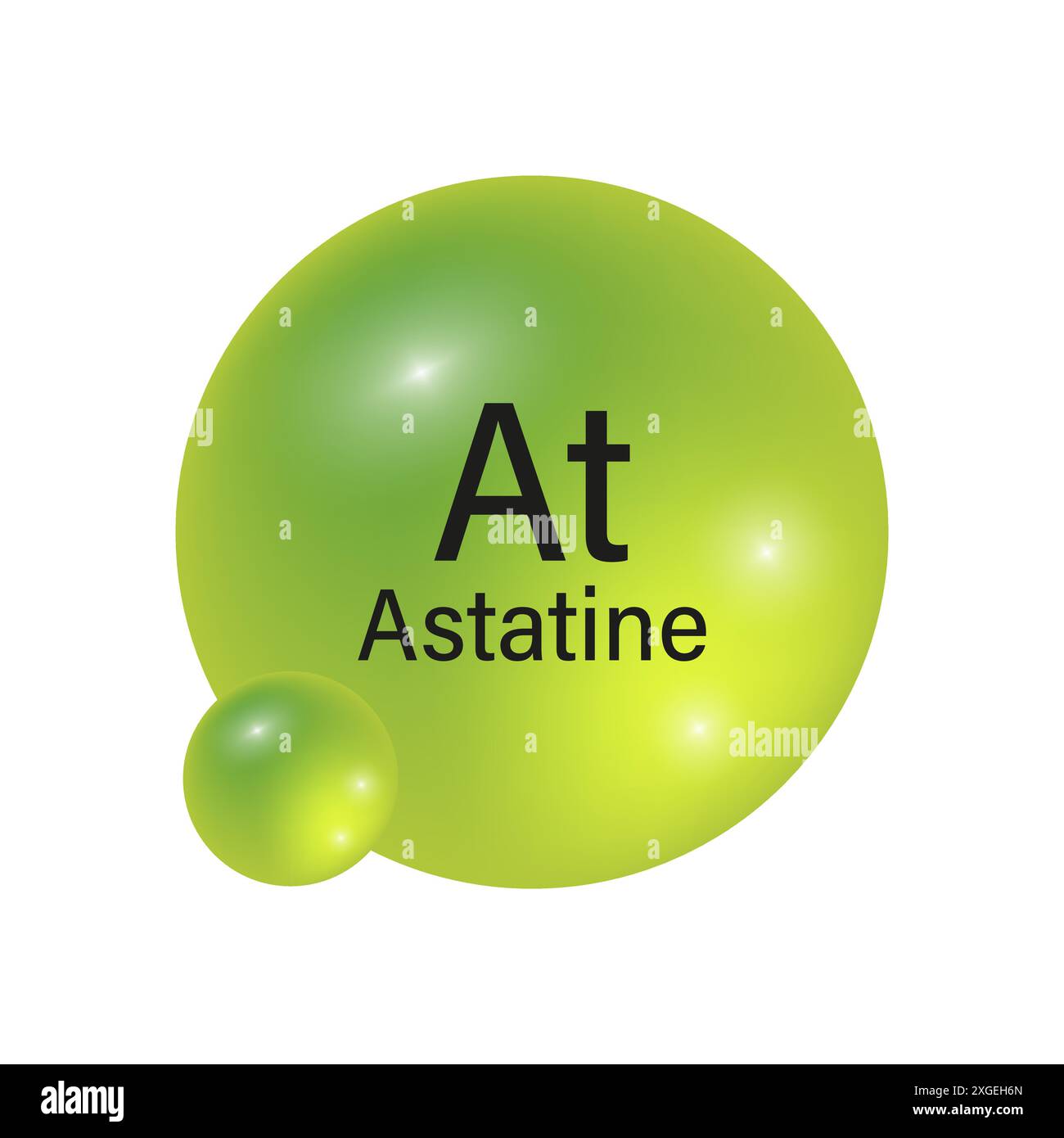 Astatine element symbol. At chemical element. Green glossy spheres ...