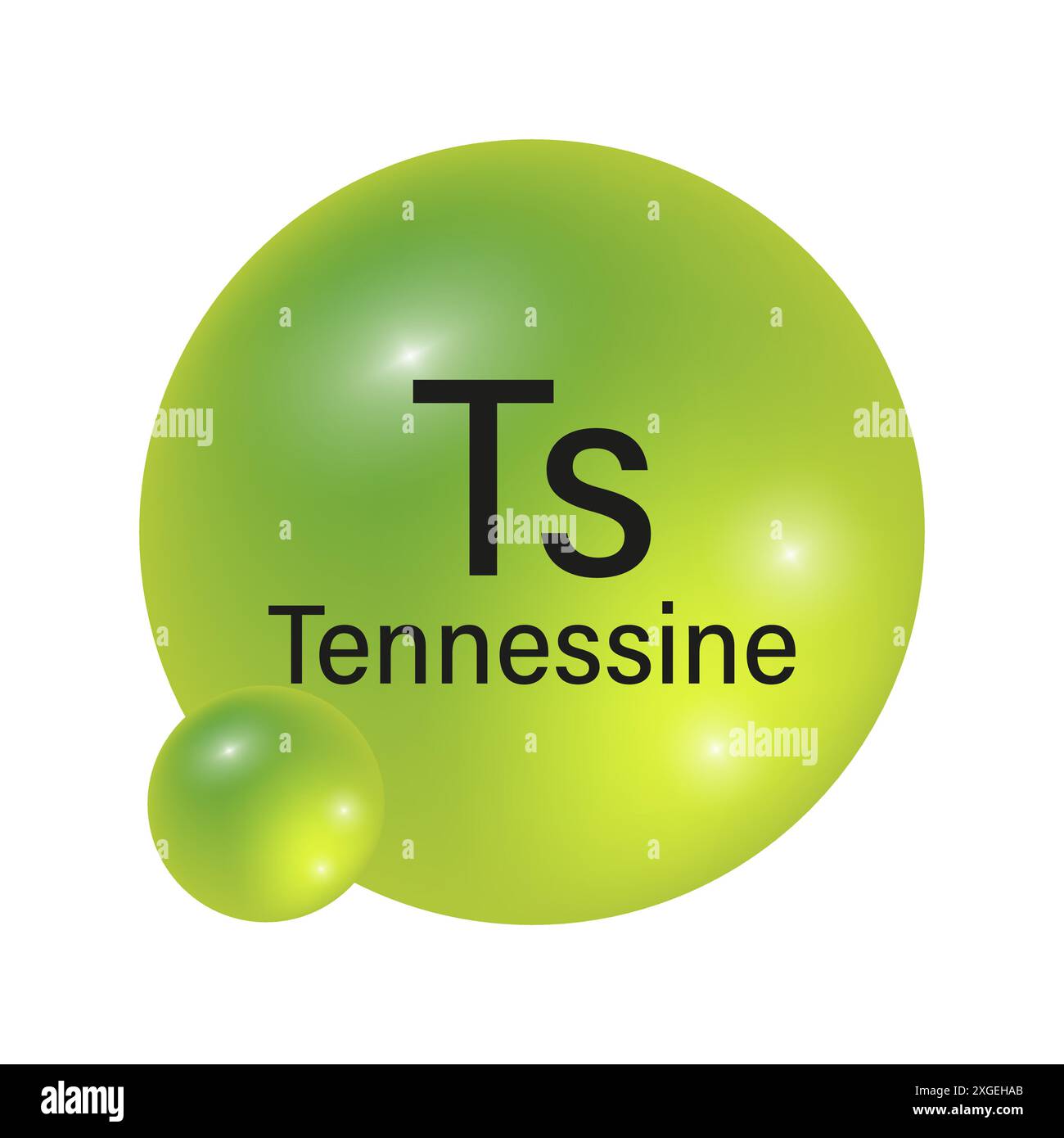 Chemical element symbol. Tennessine atom icon. Green gradient sphere ...