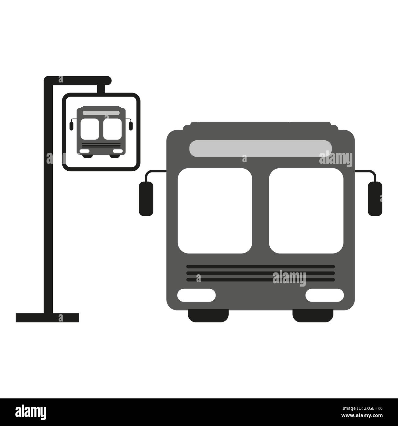 Bus stop sign. Grey bus front. Black Vector icon Stock Vector Image ...