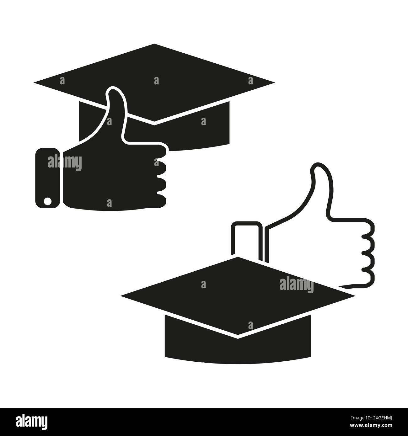 Graduation cap icons. Thumbs up symbols. Education success concept ...