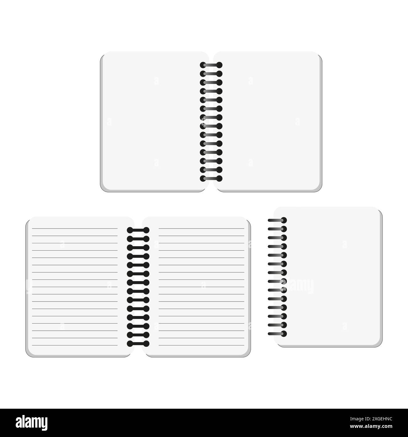 Notebook icons set. Blank and lined pages. Open and closed views ...