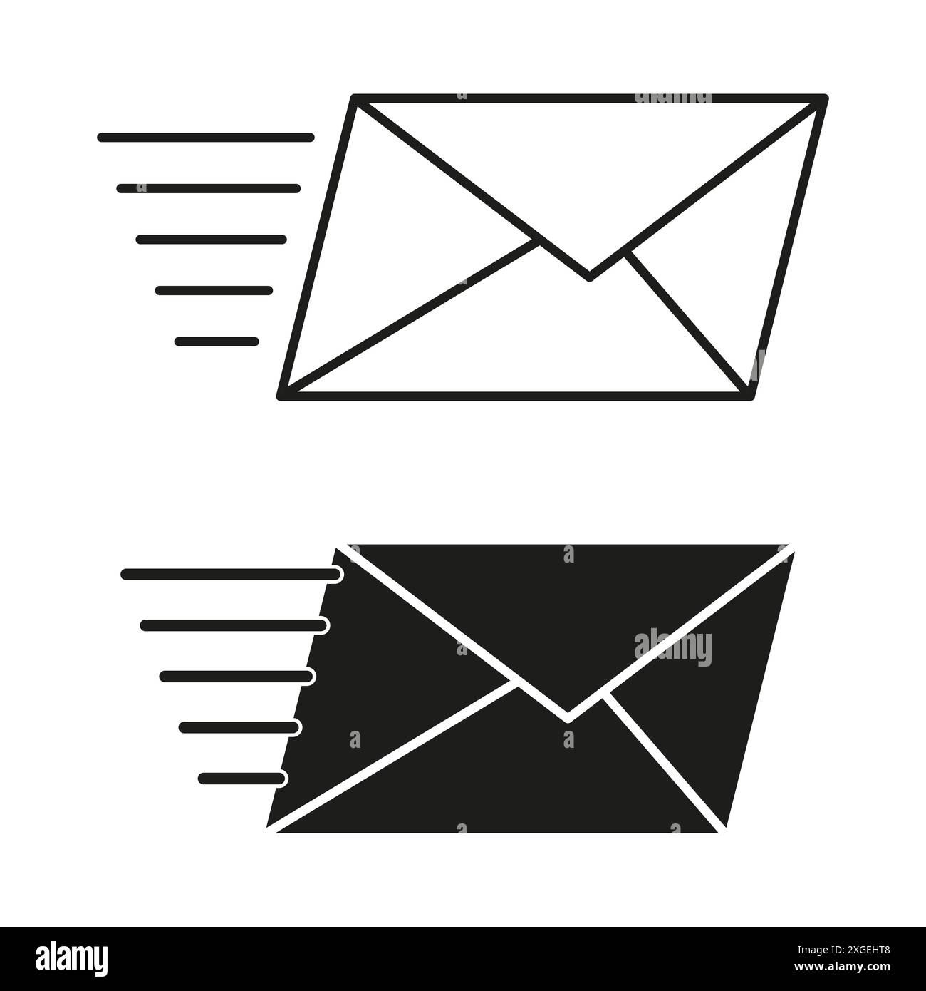 Envelope icons with speed lines. Black and white variations. Mail and ...