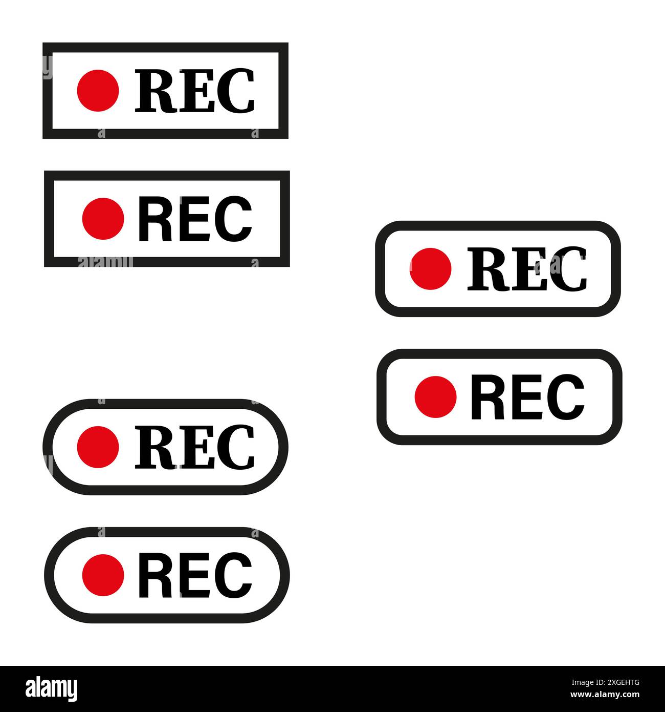 REC button icons. Red recording symbols. Black outline vector Stock ...