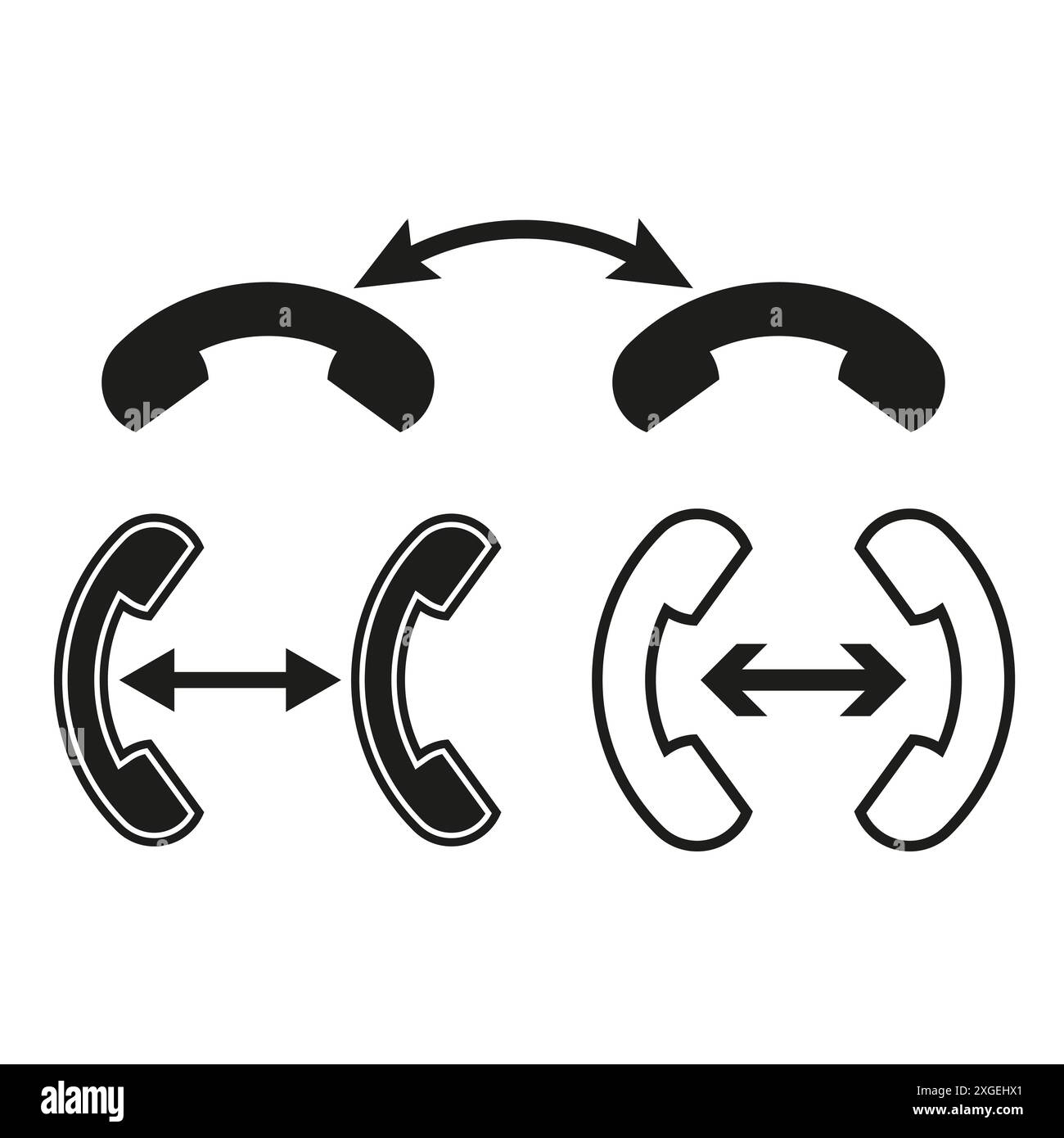 Phone call icons. Communication symbols. Arrows indicating connection ...