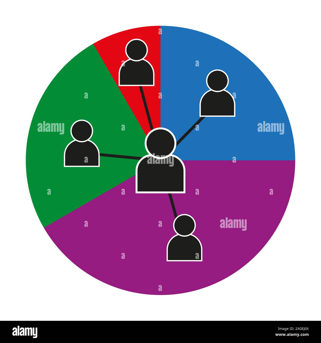Network diagram icon. Colorful pie chart. Connection of people ...
