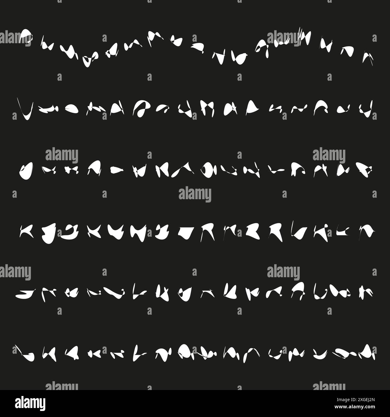 White hieroglyph symbols. Curved black background. Six line design ...