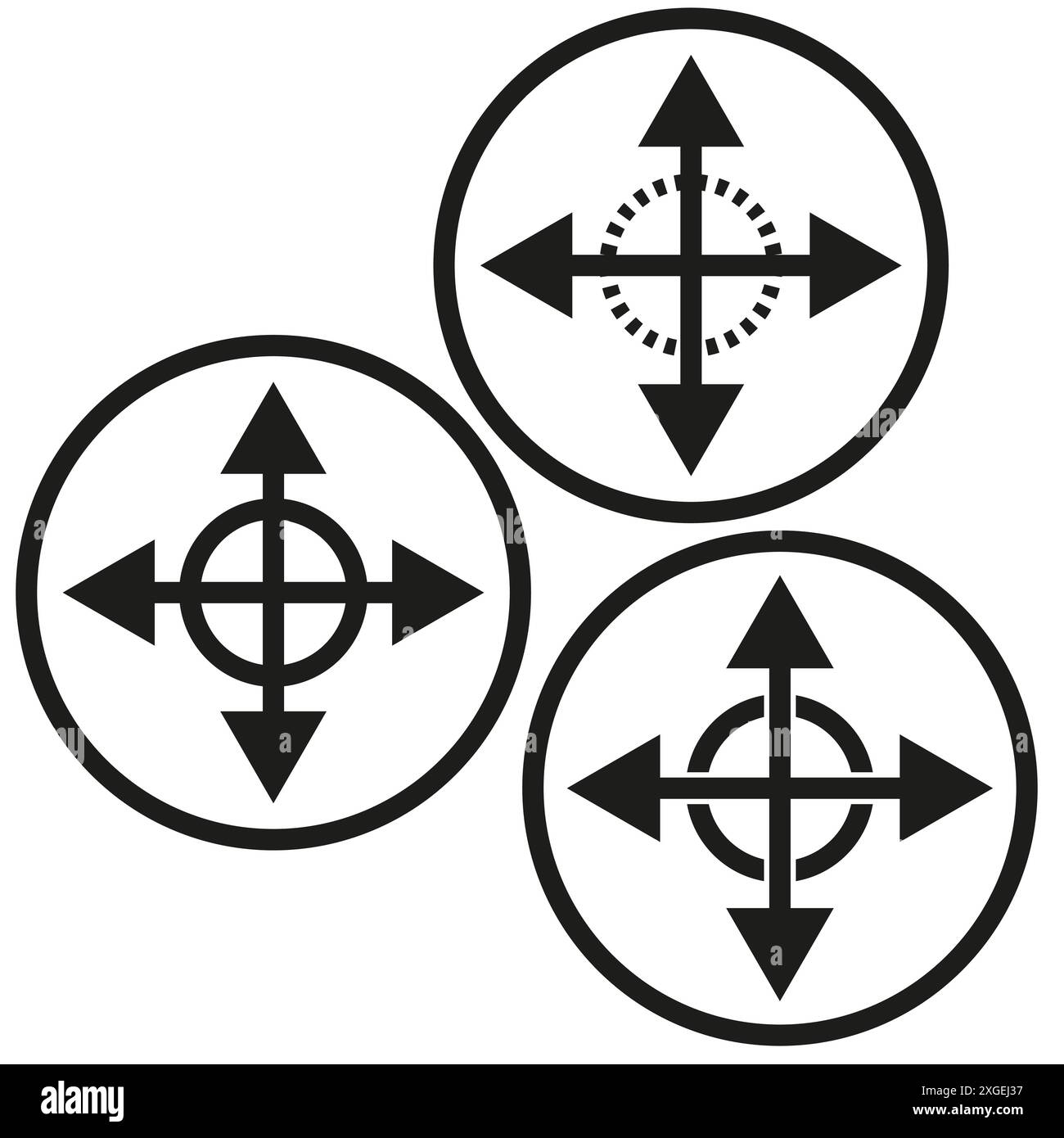 Direction arrow icons. Circular symbols. Black and white. Vector ...