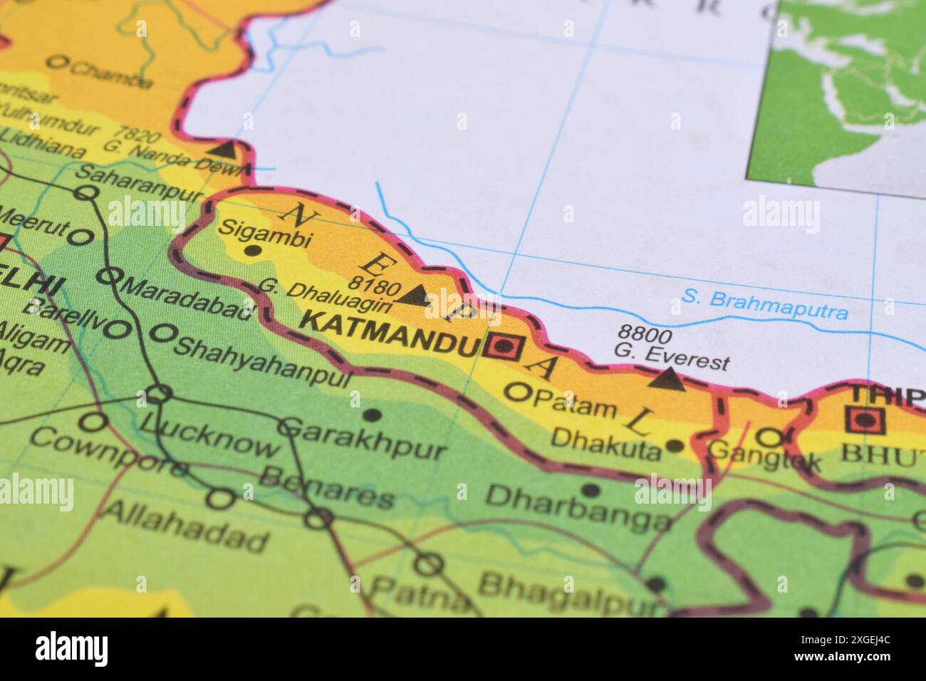 Katmandu, Nepal of the World Map. Close up and selective focus. Travel ...