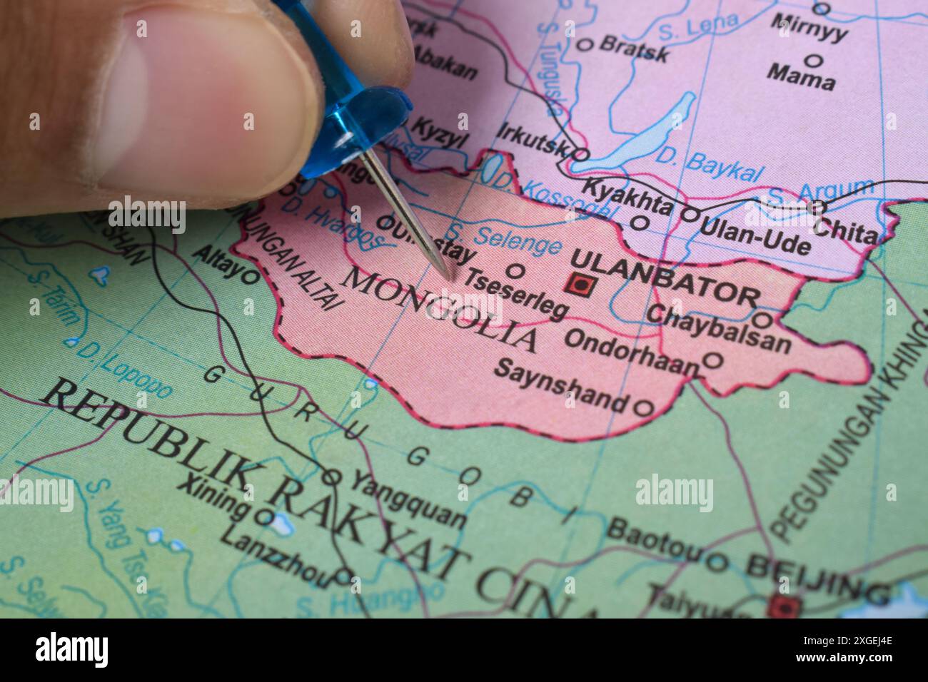 Mongolia of the World Map. Close up and selective focus Stock Photo - Alamy