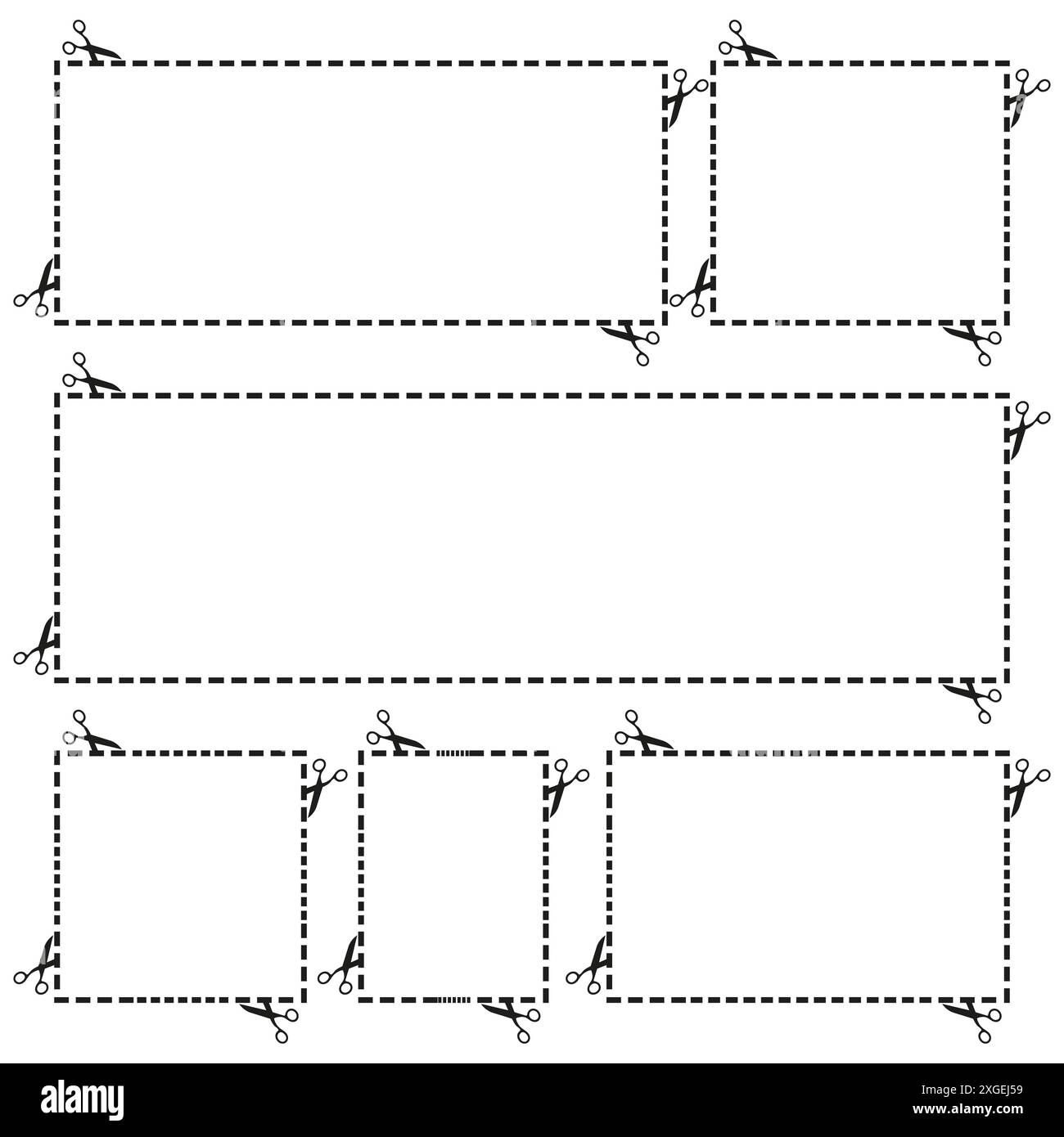 Dotted cut lines. Scissors at corners. Coupon frame set. Vector ...