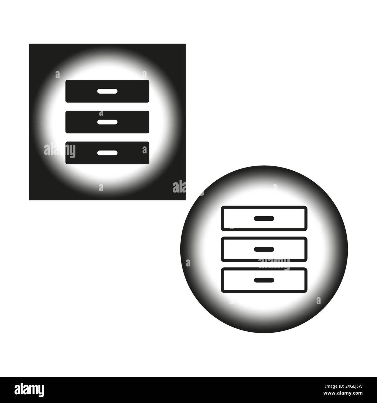 Drawer icon set. Black and white. Glowing background. Vector ...
