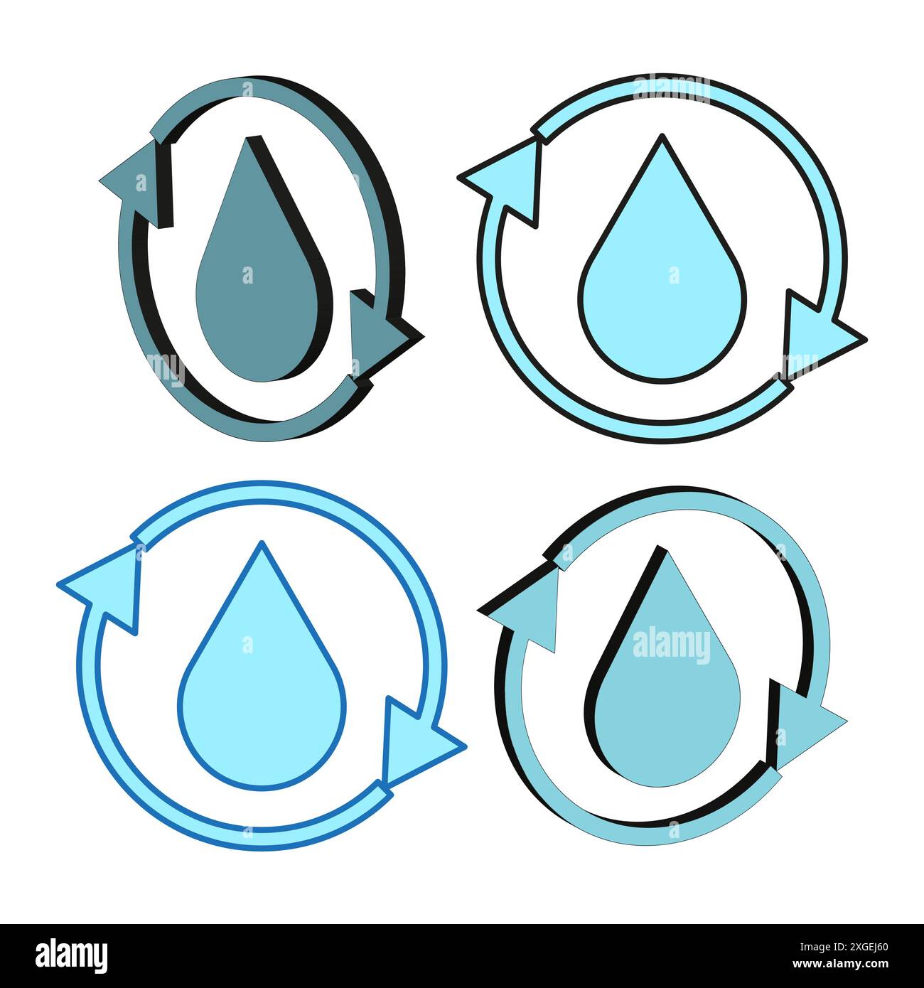 Water recycling icons. Blue water drops. Circular arrows vector ...
