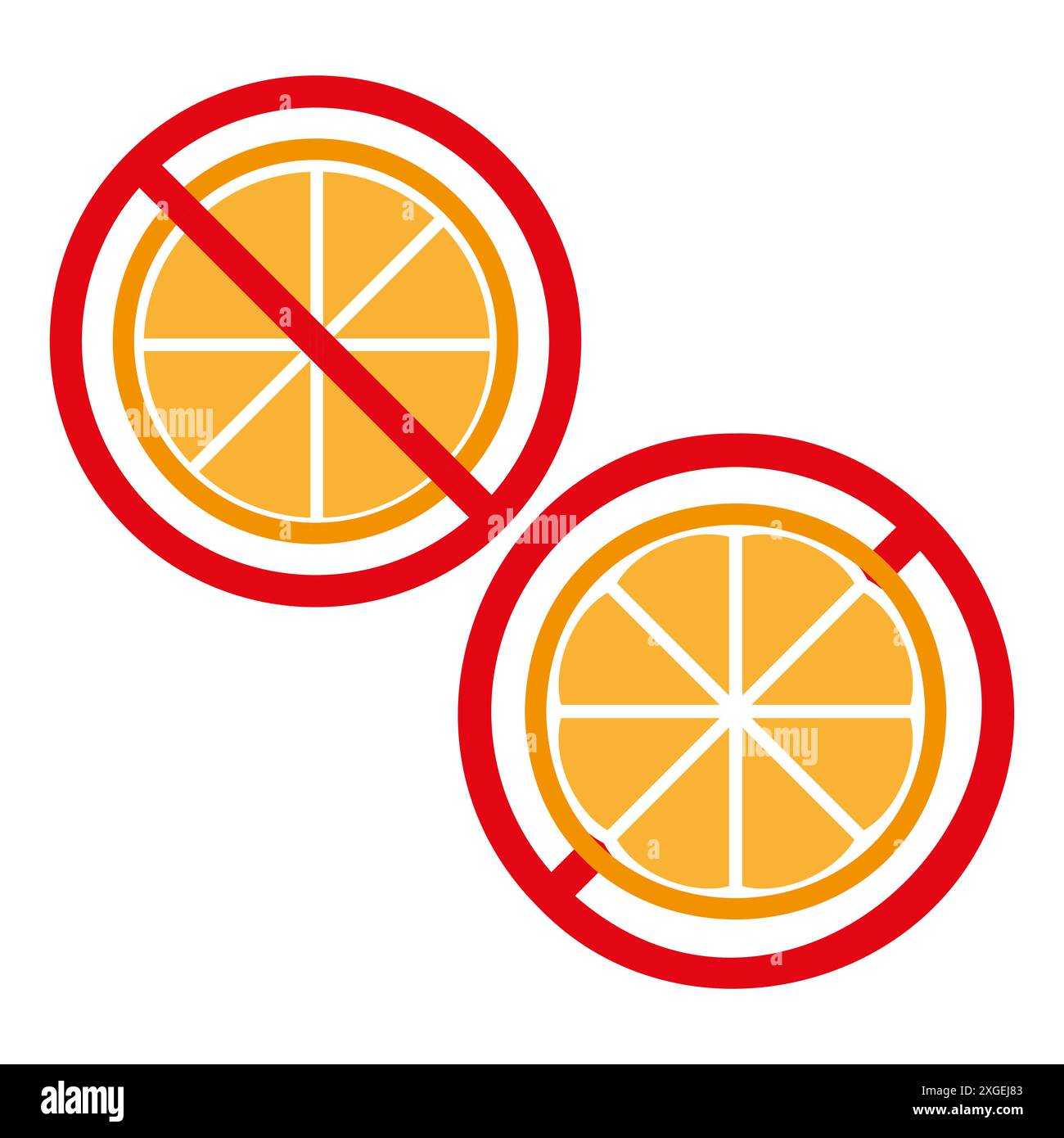 No citrus sign. Forbidden orange symbol. Red and orange vector. Allergy ...