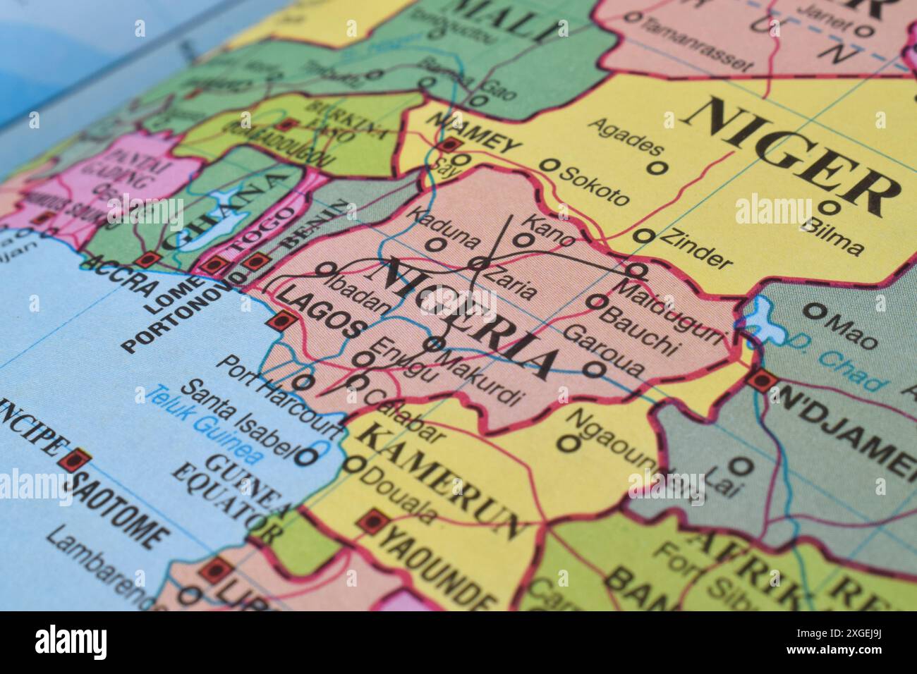 Nigeria of the World Map. Close up and selective focus Stock Photo - Alamy