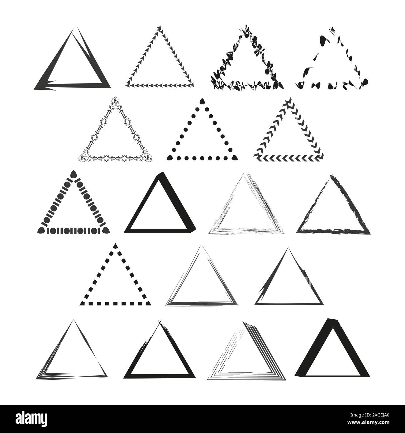 Triangle frame set. Various border styles. Black and white. Geometric ...