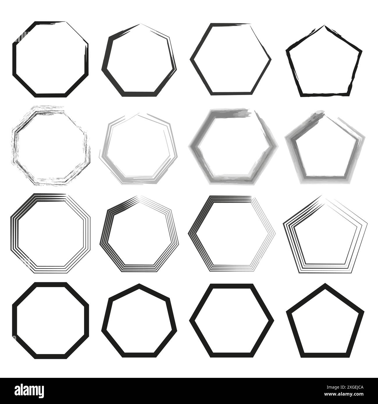 Geometric frame set. Abstract polygon shapes. Monochrome black outlines ...