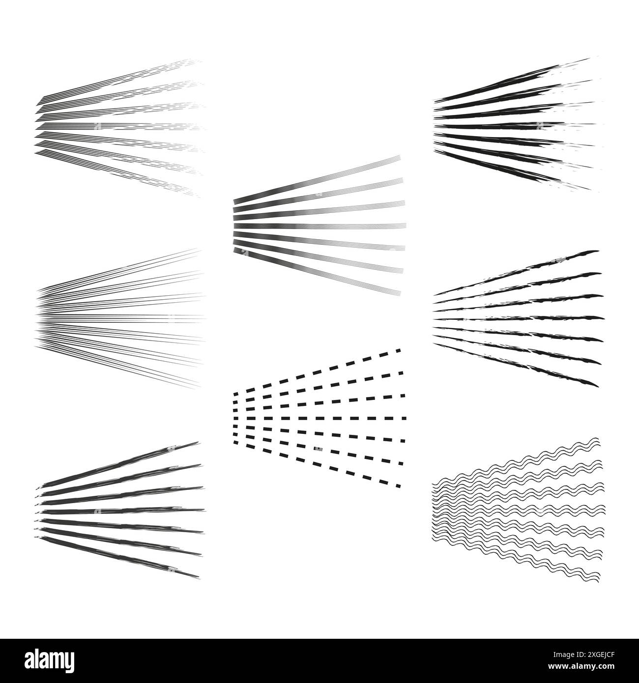 Radial line set. Various dynamic styles. Abstract vector design. Vector illustration Stock ...