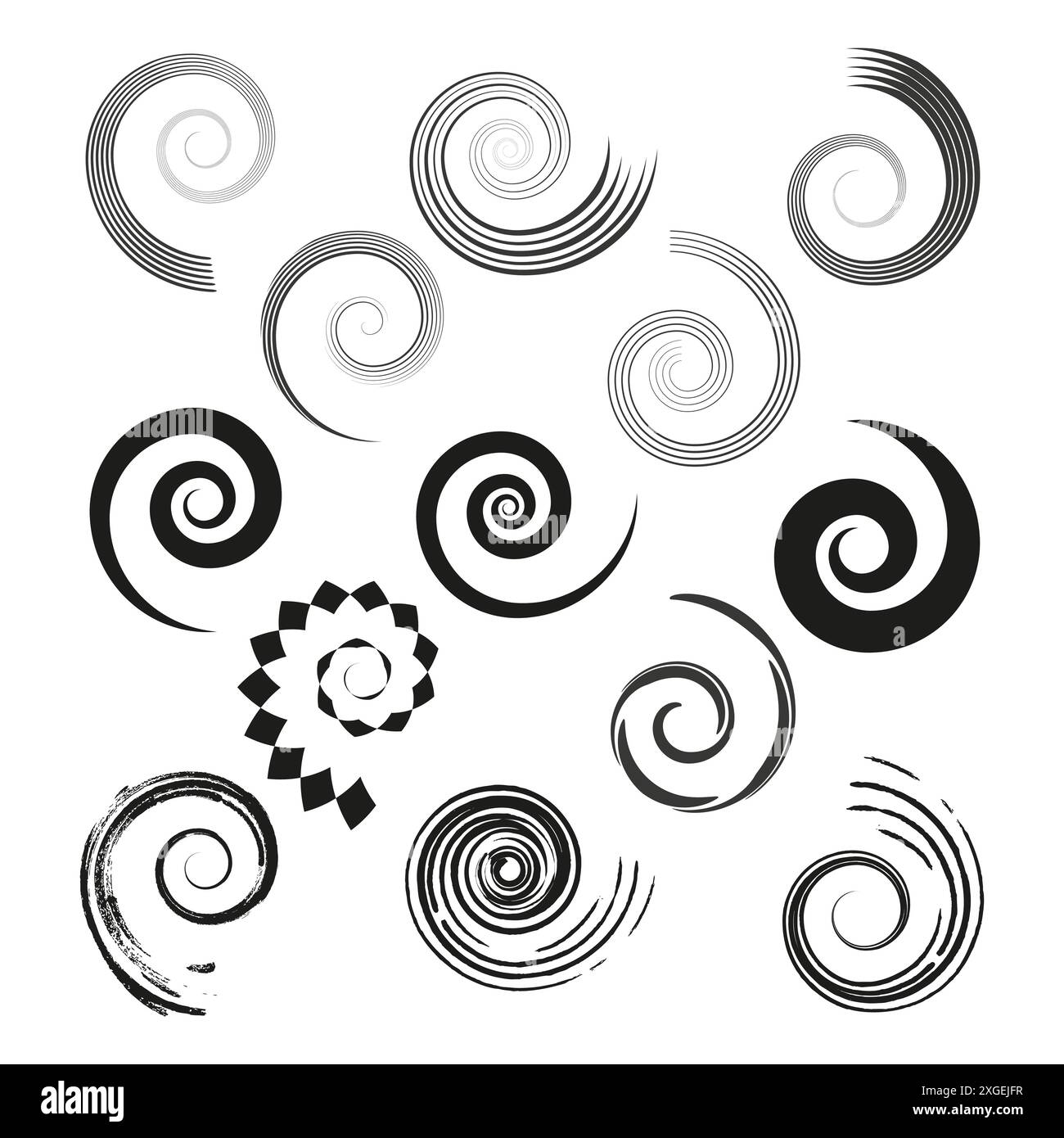 Vector set of spiral elements. Various styles in black. Decorative ...