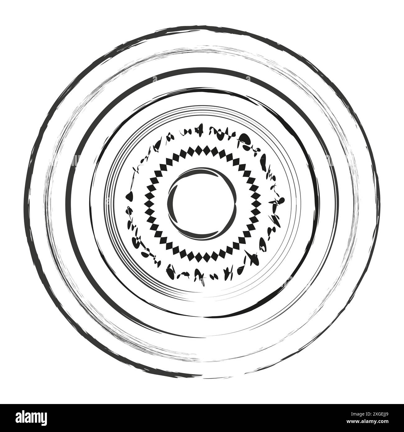 Abstract circular design. Concentric rings and patterns. Black and ...