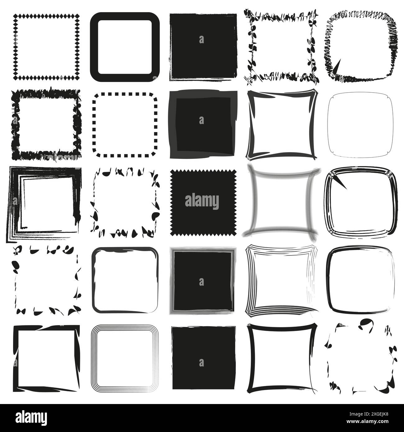 Square frame collection. Diverse black outlines. Geometric border ...