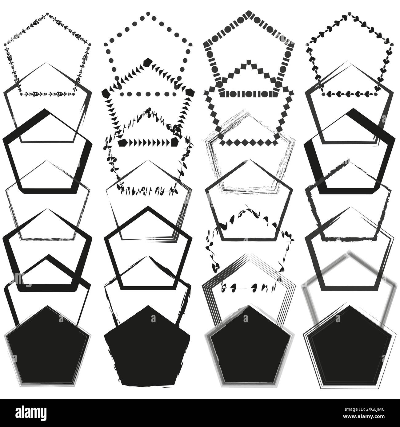 Various pentagon frames. Geometric outline shapes. Abstract vector ...