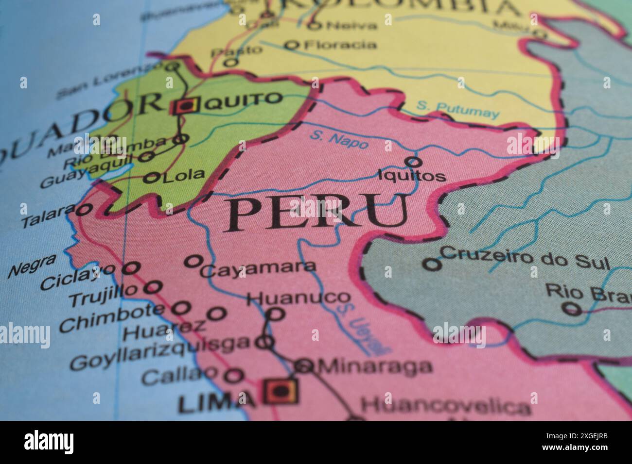 Peru of the World Map. Close up and selective focus. Travel concept ...