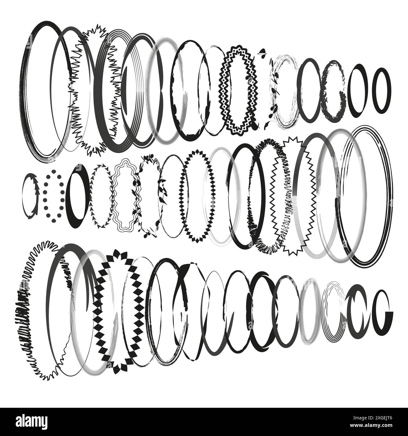Circle frame set. Various border styles. Black and white. Decorative ...