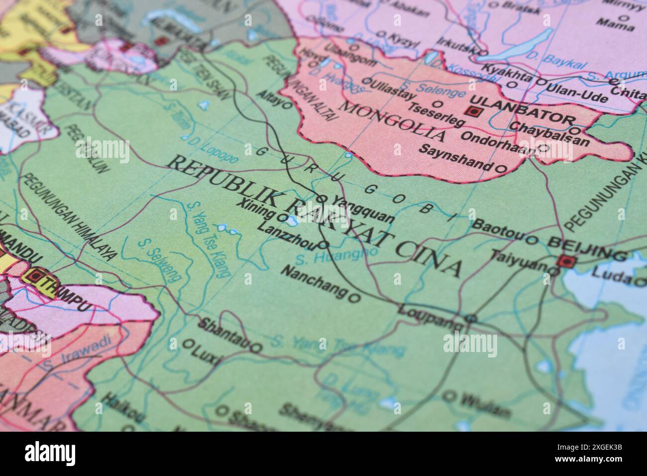 China of the World Map. Close up and selective focus. People's Republic ...