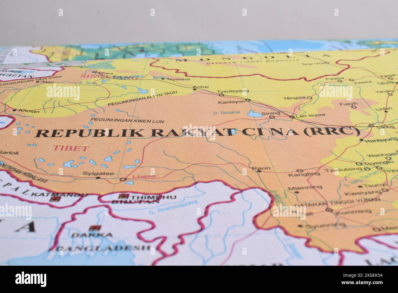 China of the World Map. Close up and selective focus. People's Republic ...