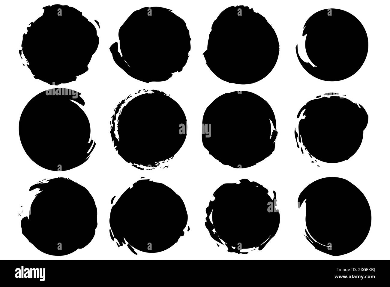 Black ink circles. Abstract brush strokes. Artistic round shapes ...