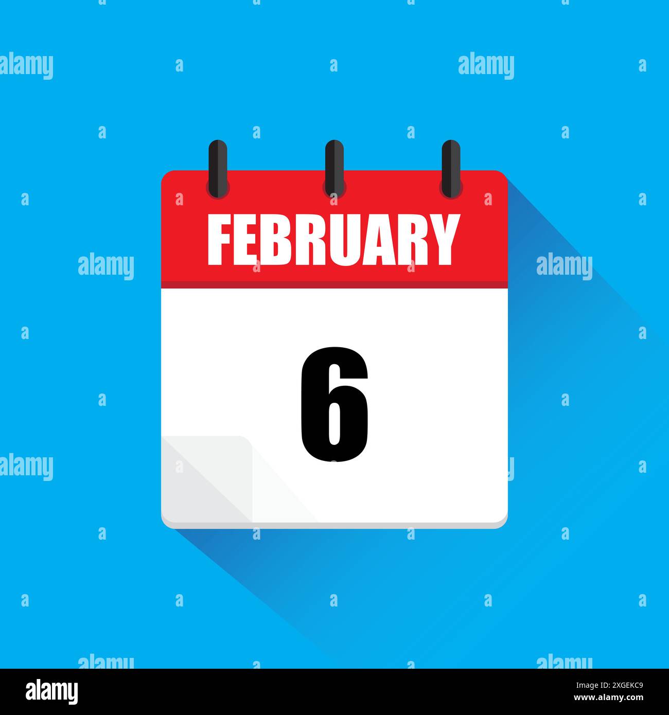 February calendar icon. Date 6 vector. Date six. Flat design shadow ...