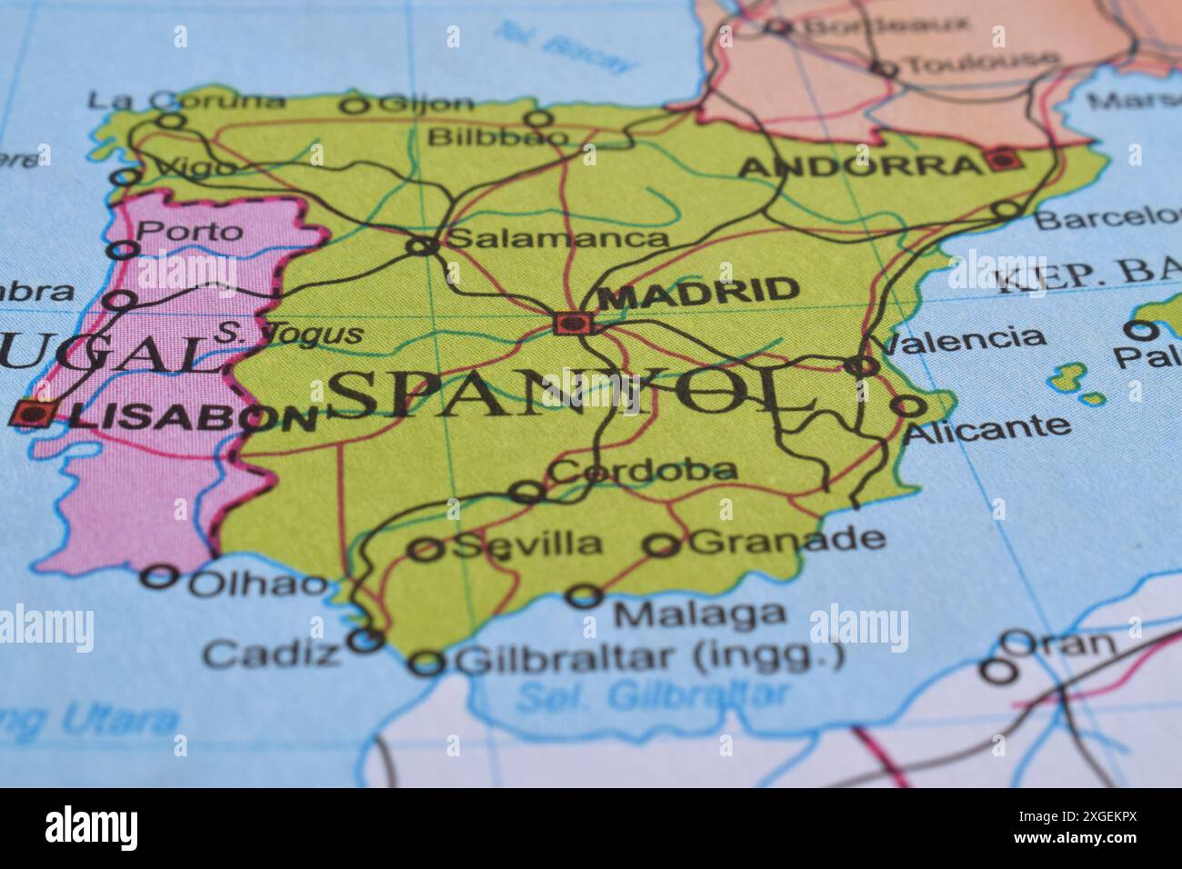 Spain of the World Map. Close up and selective focus Stock Photo - Alamy