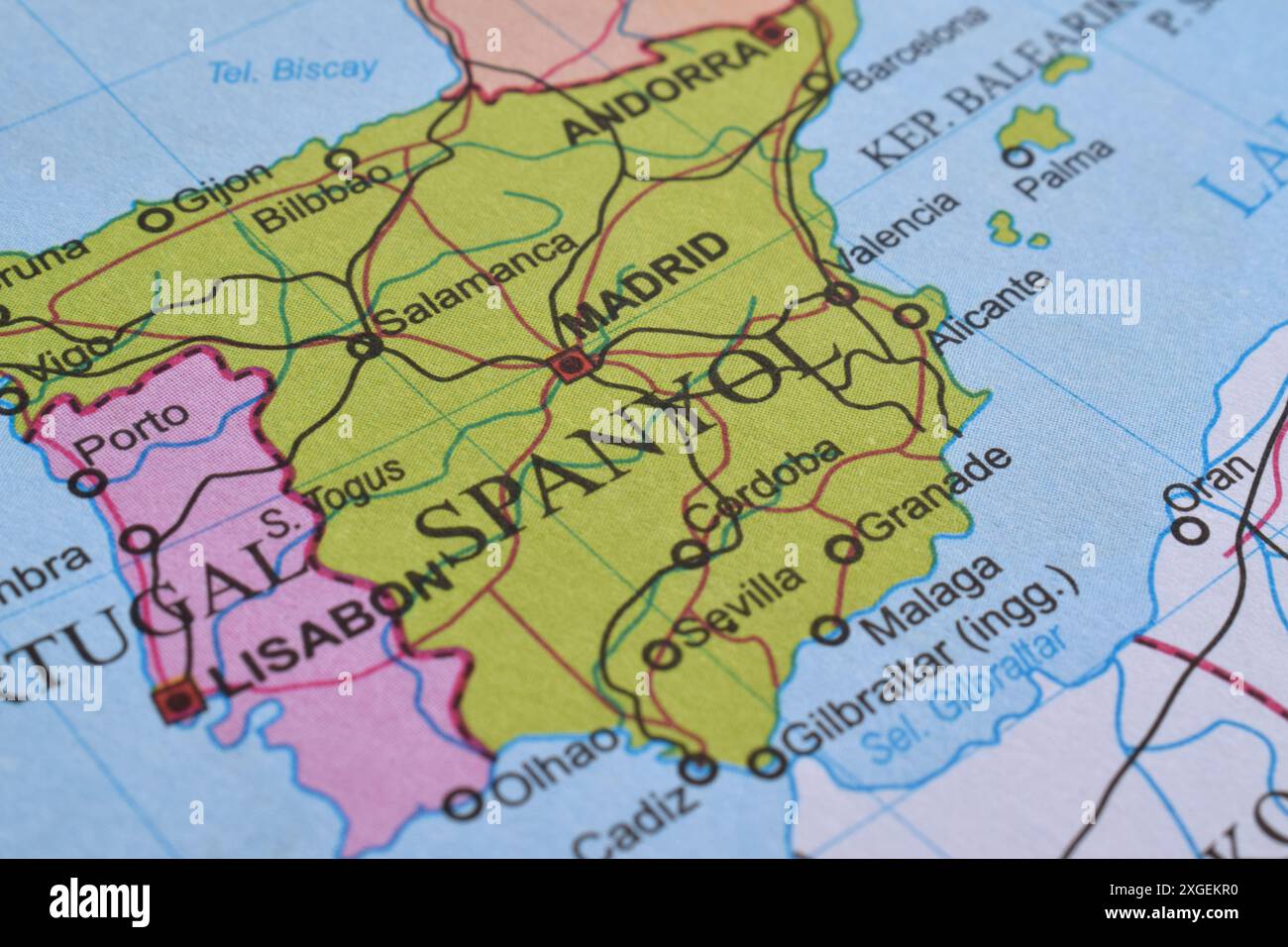 Spain of the World Map. Close up and selective focus Stock Photo - Alamy