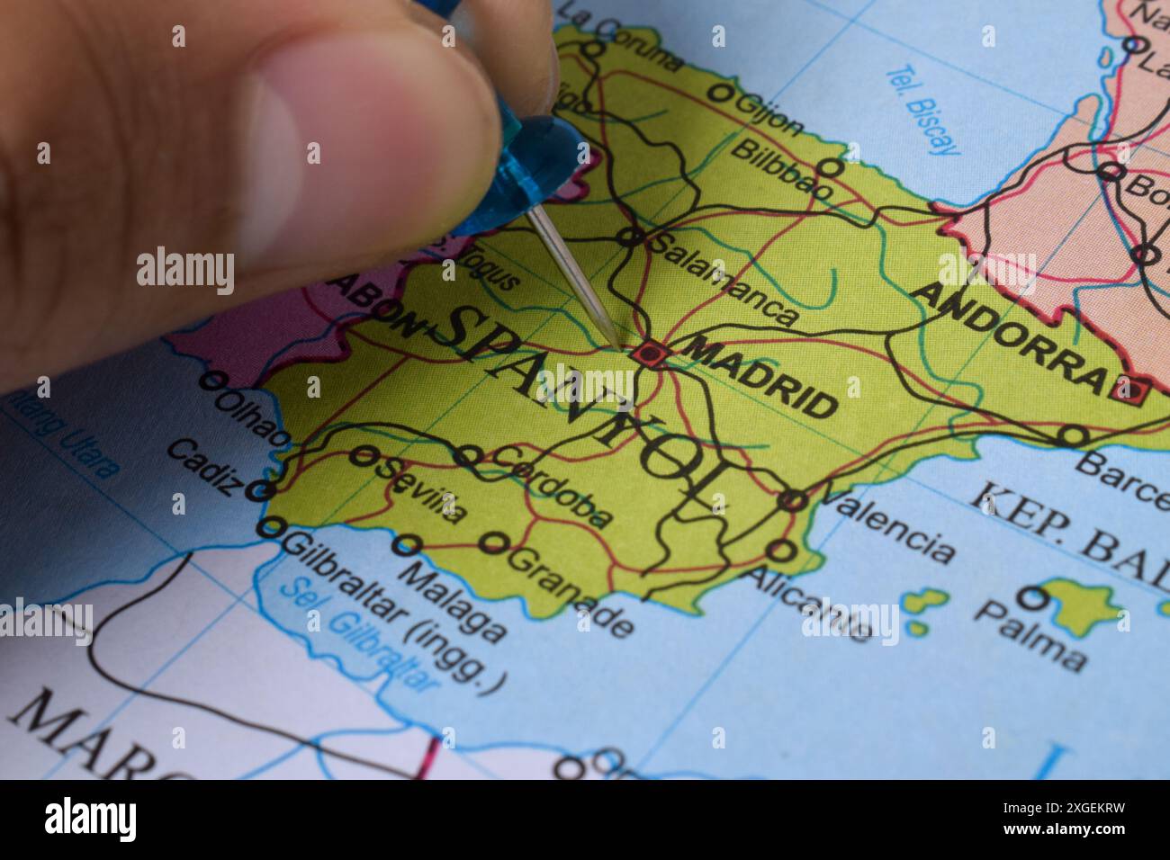 Spain of the World Map. Close up and selective focus Stock Photo - Alamy