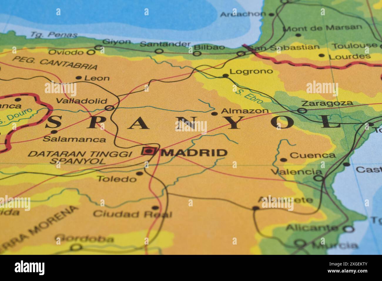 Spain of the World Map. Close up and selective focus Stock Photo - Alamy