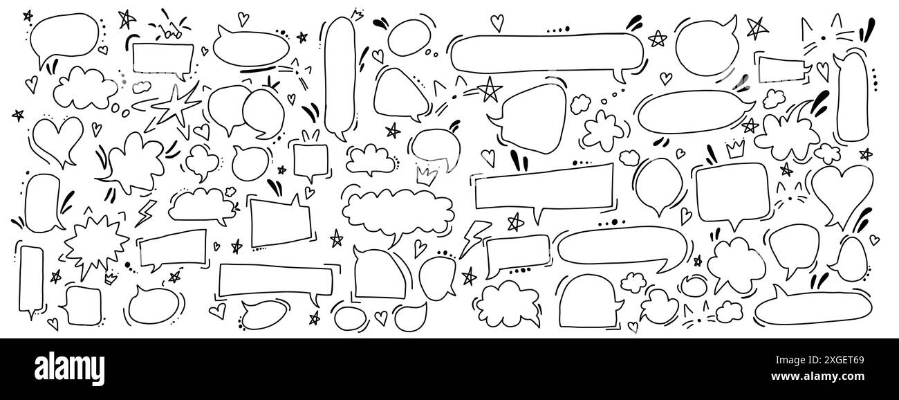 Chat box messages doodle line vector icons bundle on white background ...
