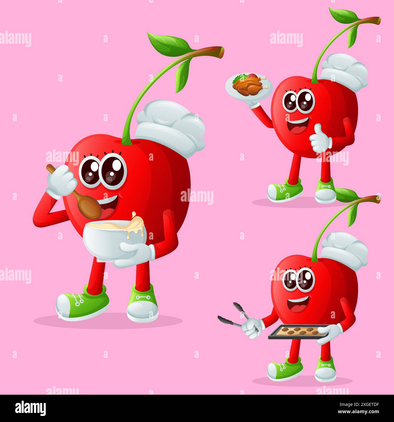 Set of cute cherry character in the kitchen. Perfect for kids ...