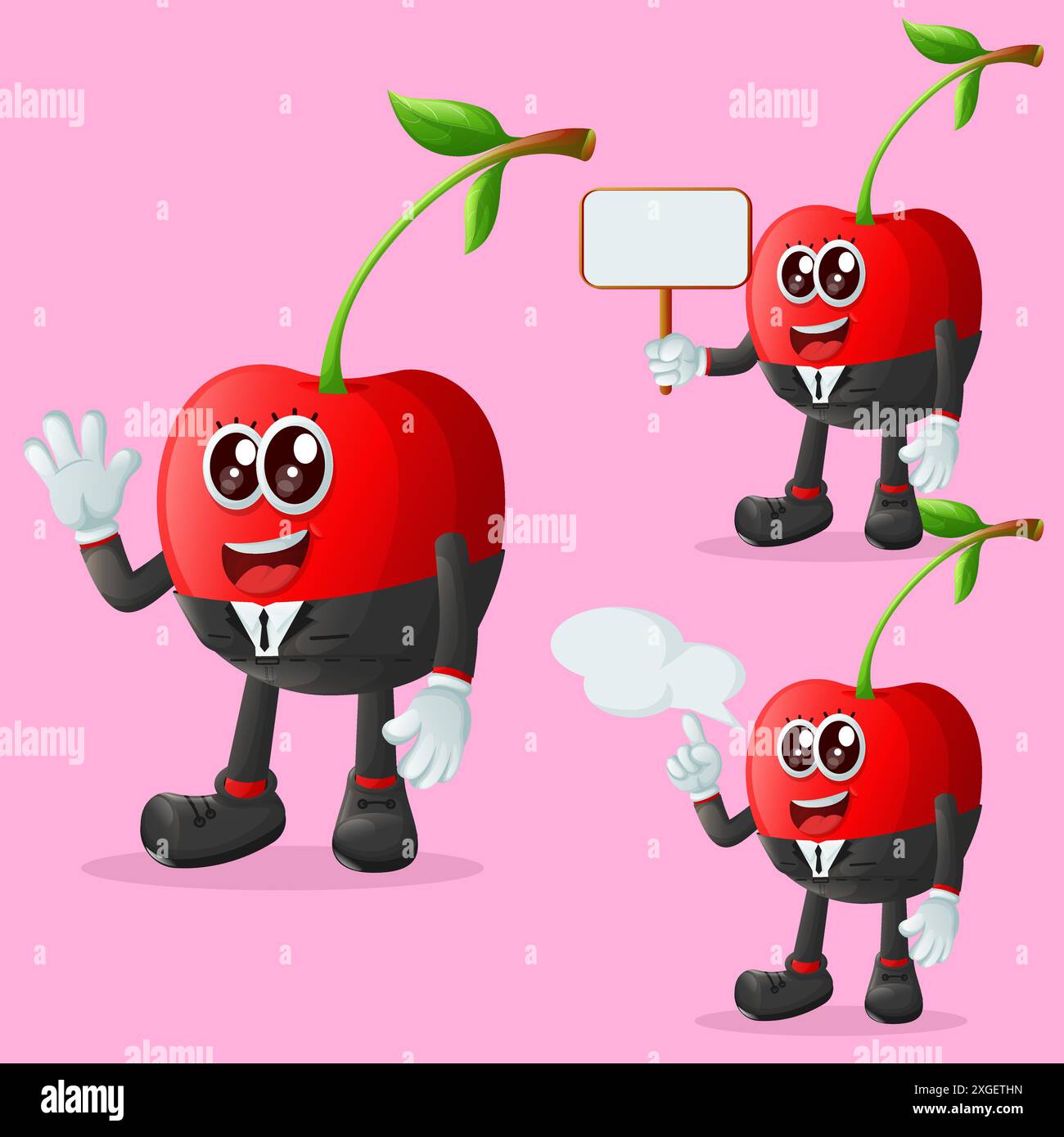 Set of cute cherry characters in advertising. Perfect for kids ...