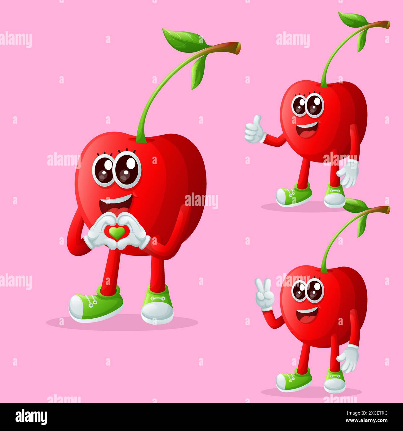 Set of cute cherry characters making playful hand signs. Perfect for ...