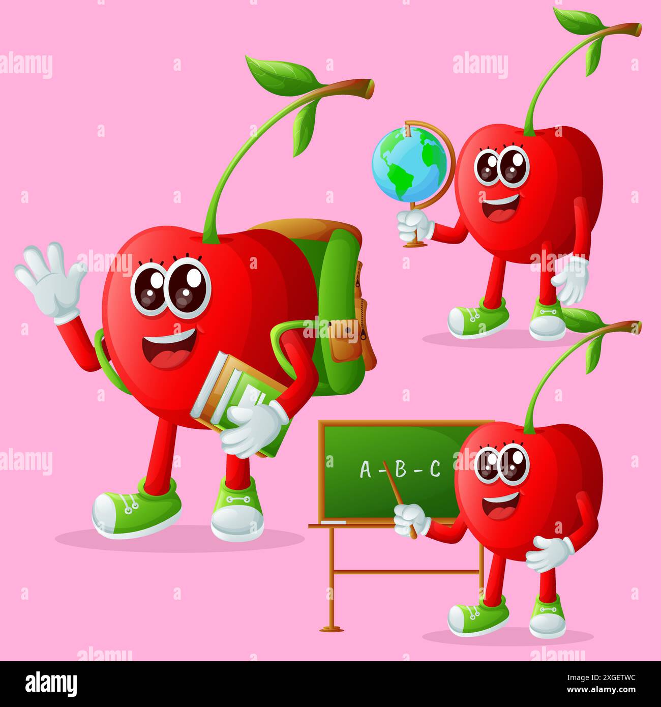 Set of cute cherry characters in education. Perfect for kids ...