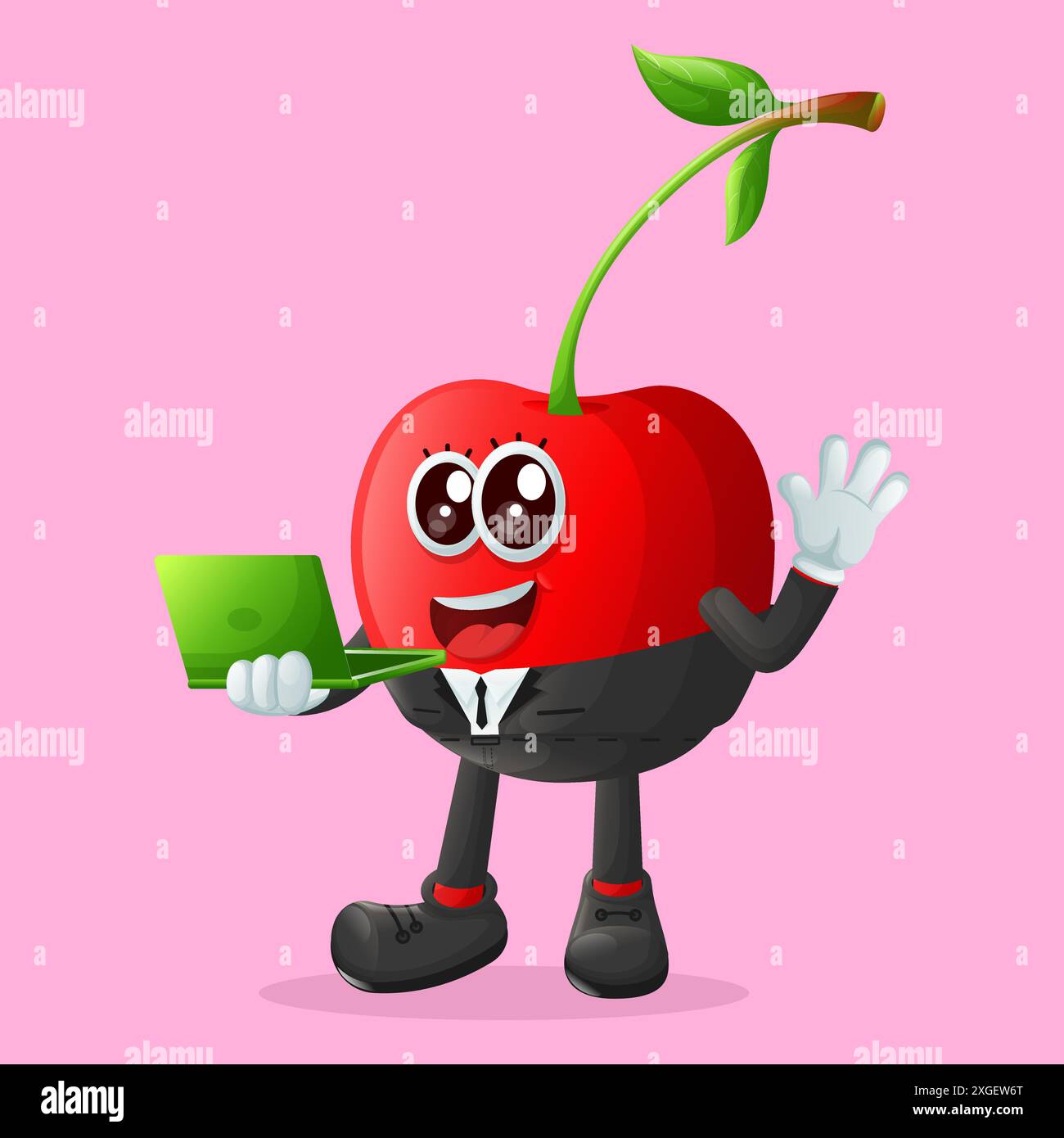 Cute cherry character typing on a computer. Perfect for kids ...