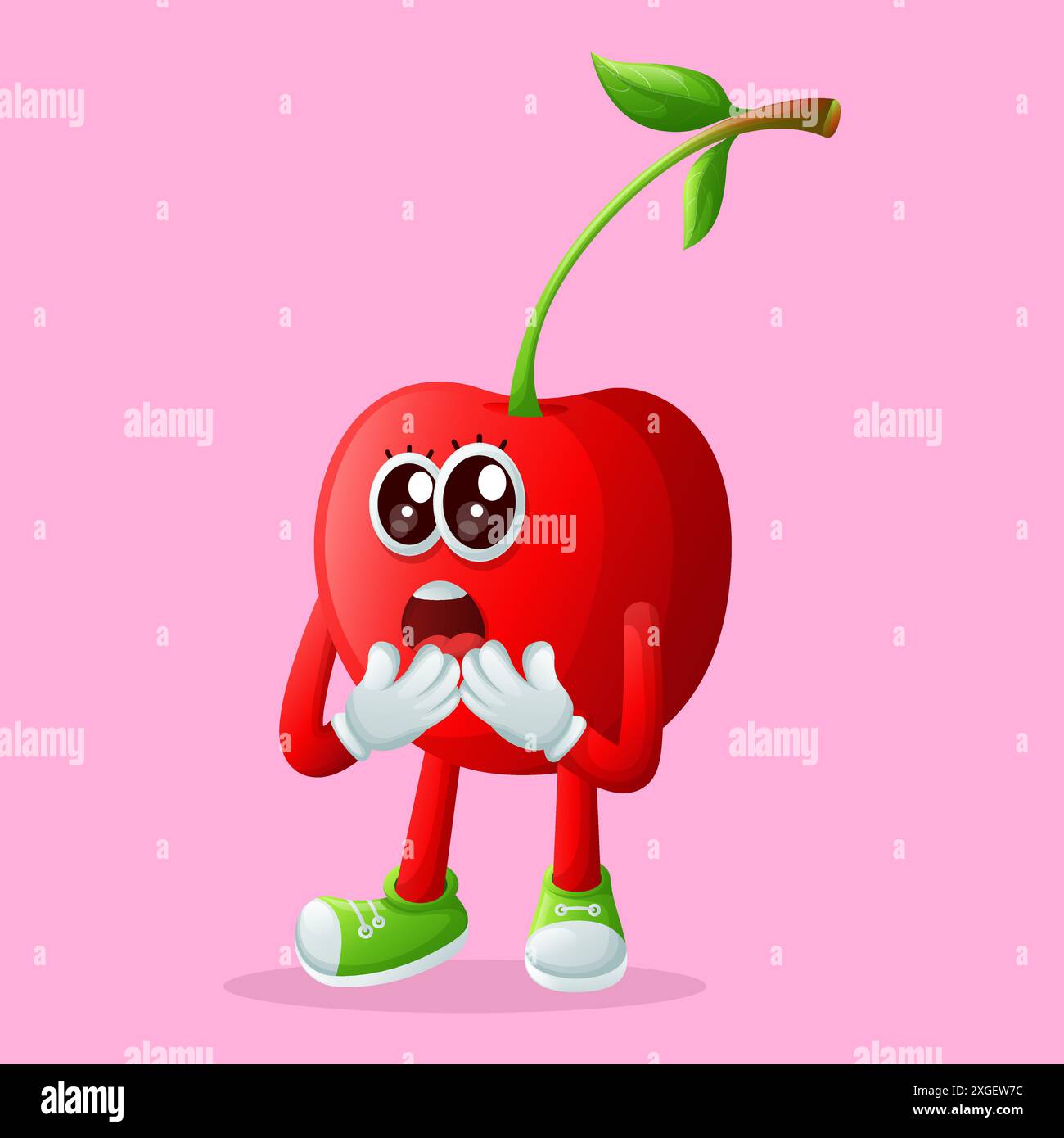 Cute cherry character with a surprised face and open mouth. Perfect for ...