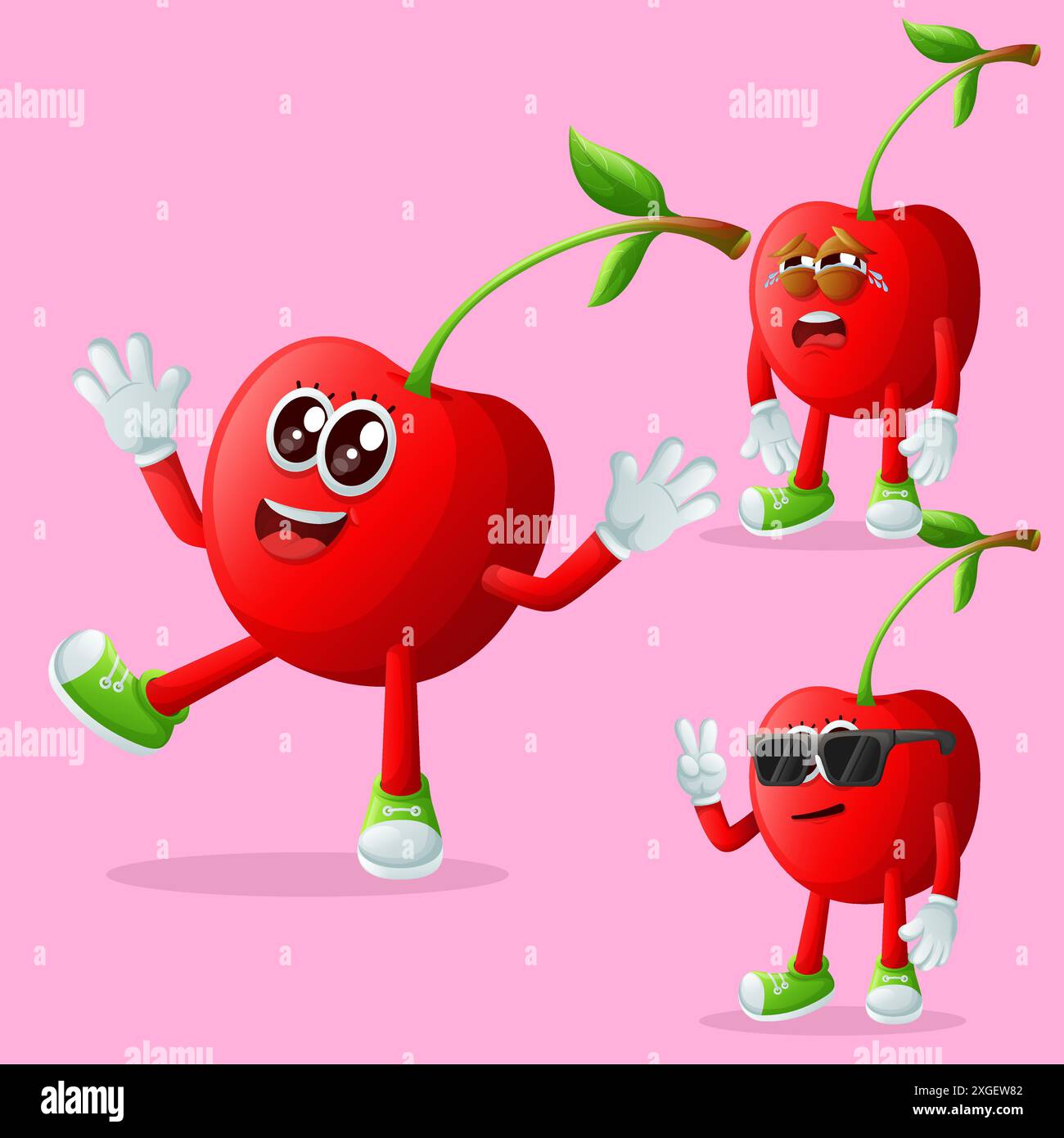 Set of cute cherry characters with emoticon faces. Perfect for kids ...