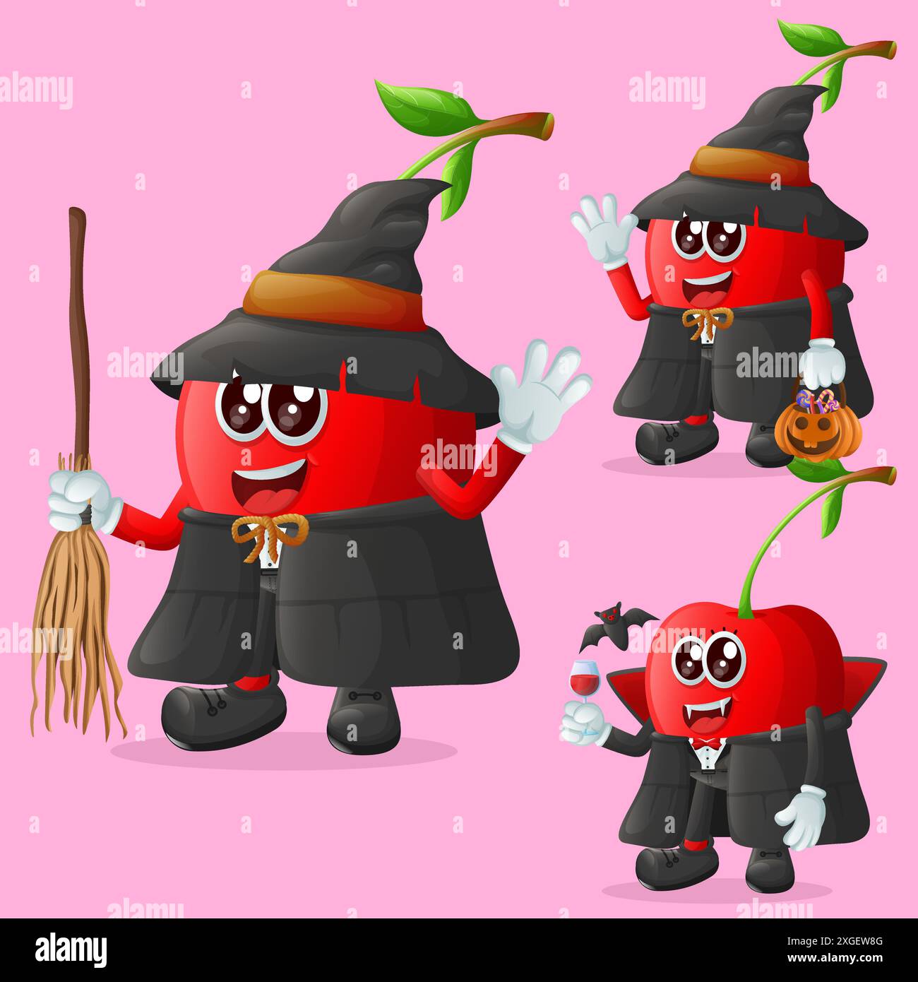 Set of cute cherry characters on Halloween. Perfect for kids ...