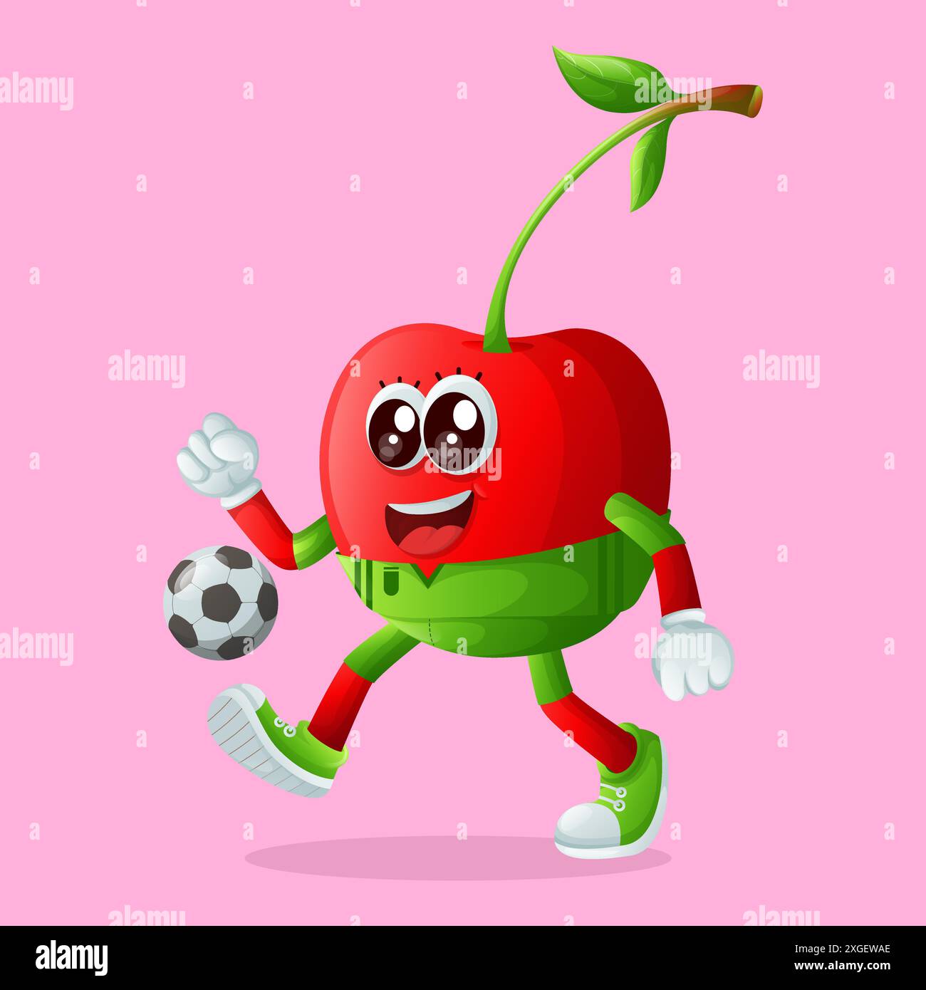 Cute cherry character playing soccer. Perfect for kids, merchandise and ...