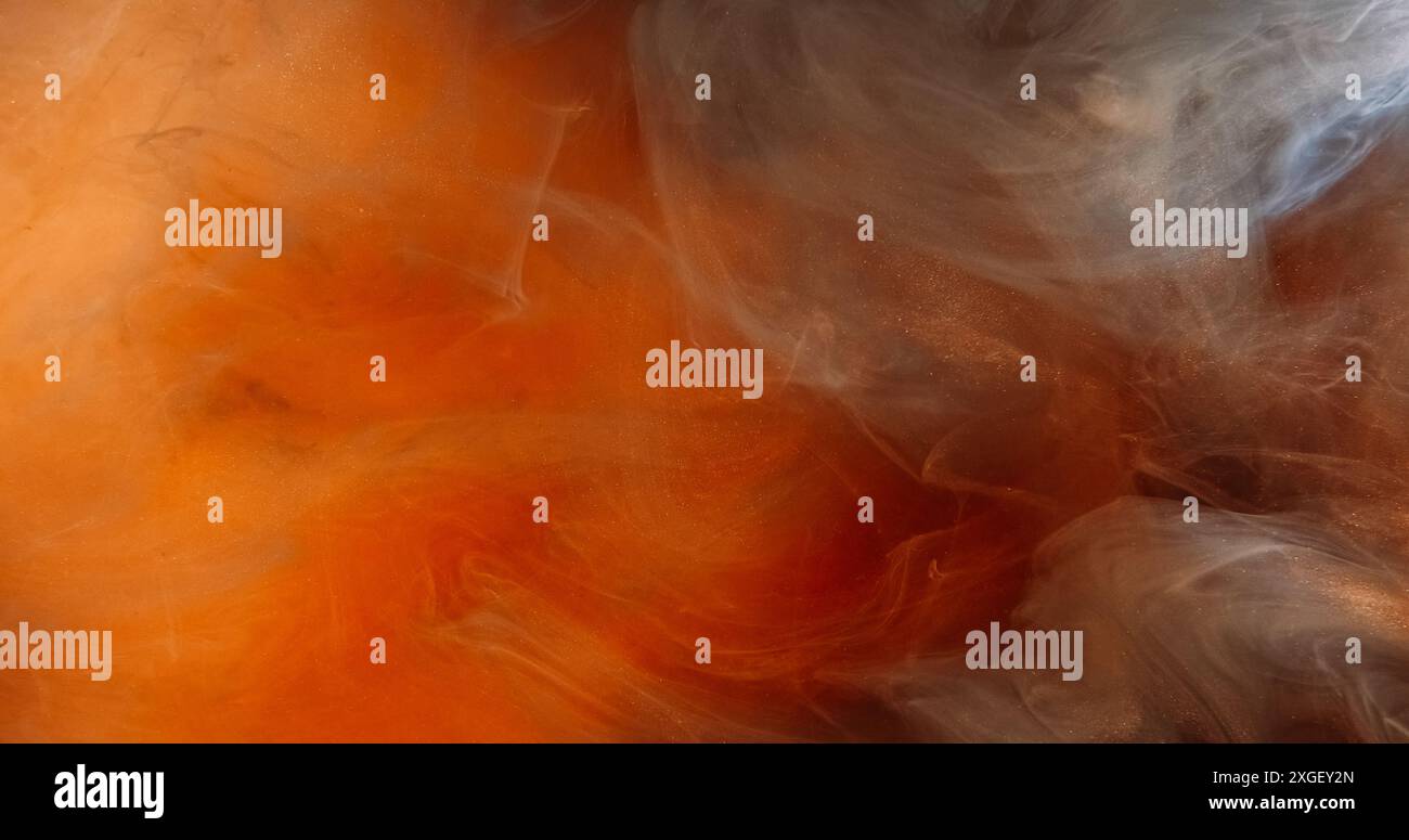 Twisted fume. Smoke clouds. Vapor ink. Golden orange fog flies over ...