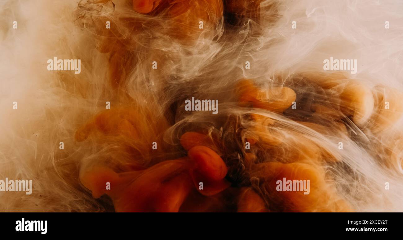 Smoke flow. Magic spell. Floating ink vapor mix. Orange glitter haze ...