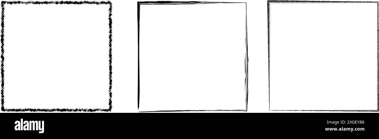 Grunge square frame set. Dotted, stippled and paint brushed black ...