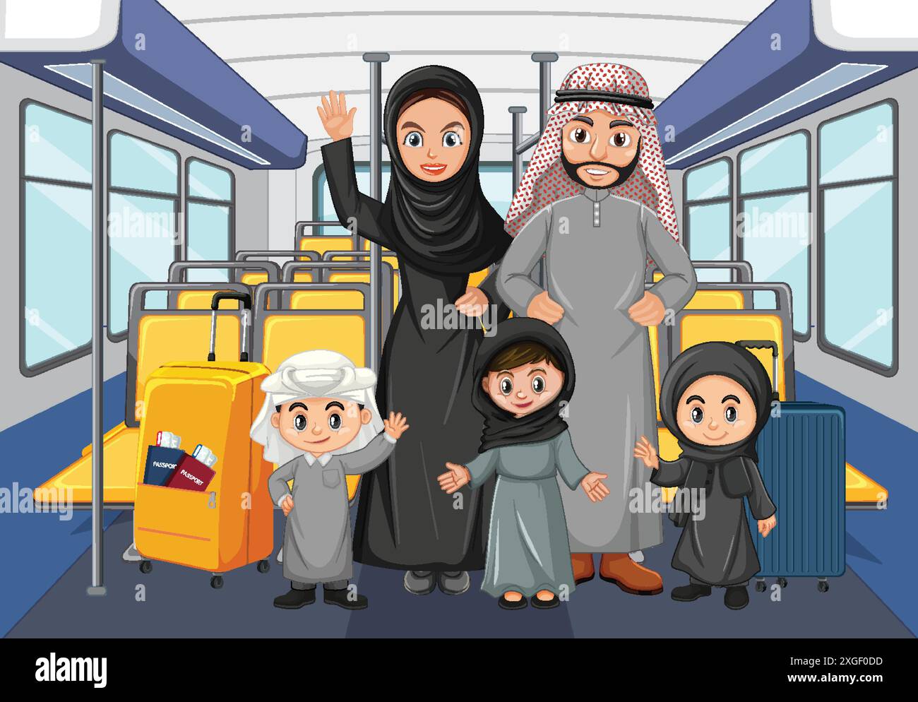 Family with luggage on a bus trip Stock Vector Image & Art - Alamy